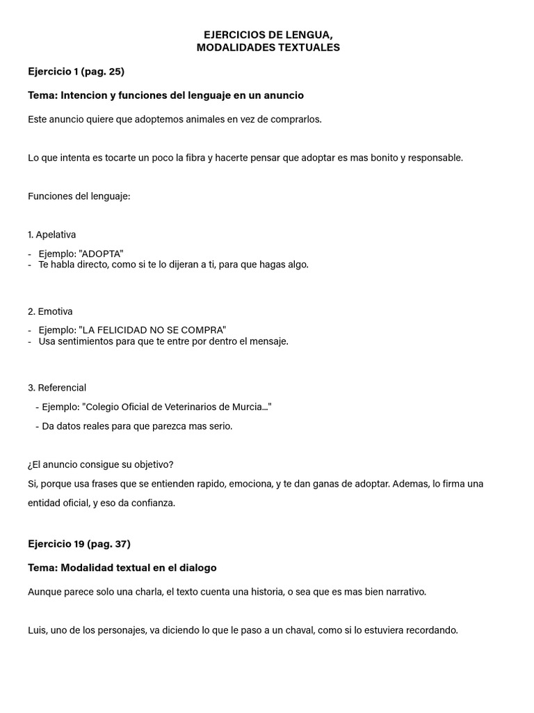 EJERCICIOS MODALIDADES TEXTUALES | PDF