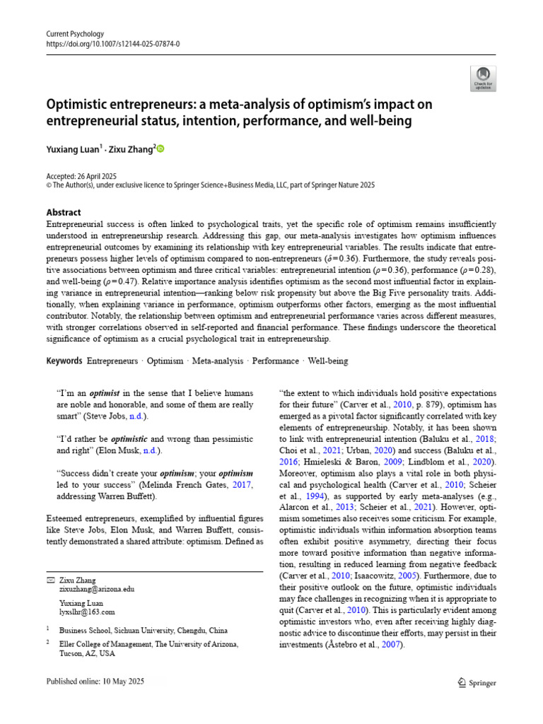 Entrepreneurship Optimism | PDF | Optimism | Entrepreneurship