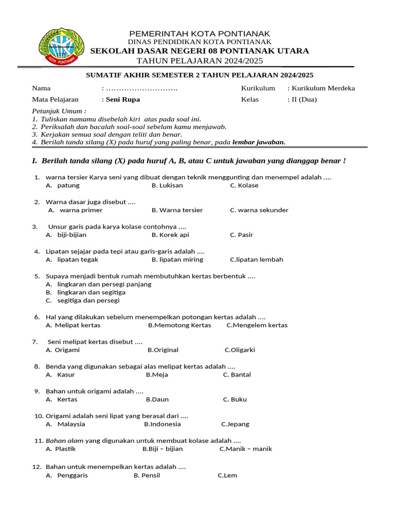 UAS Seni Rupa Semester 2 | PDF