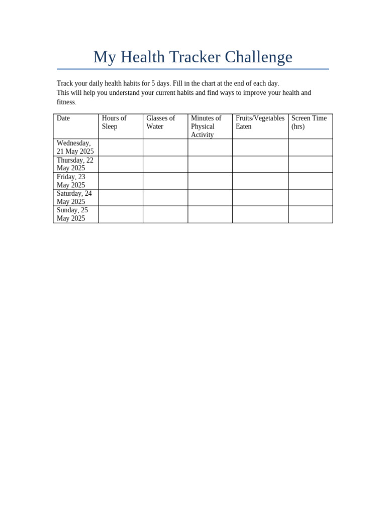Health Tracker Challenge Overview | PDF