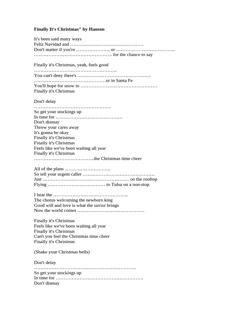 Finally It's Christmas by Hanson Lyrics | PDF