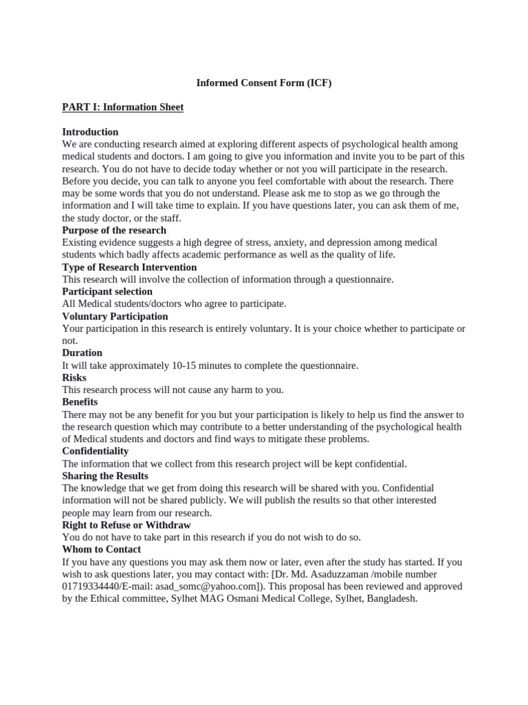 Informed Consent Form Template For | PDF | Mental Health | Informed Consent