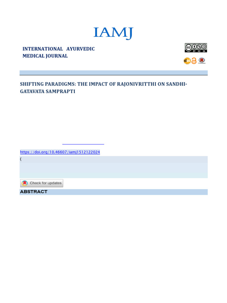 Samprapti Article Janu Sandhigata Vata | PDF | Ayurveda | Menopause