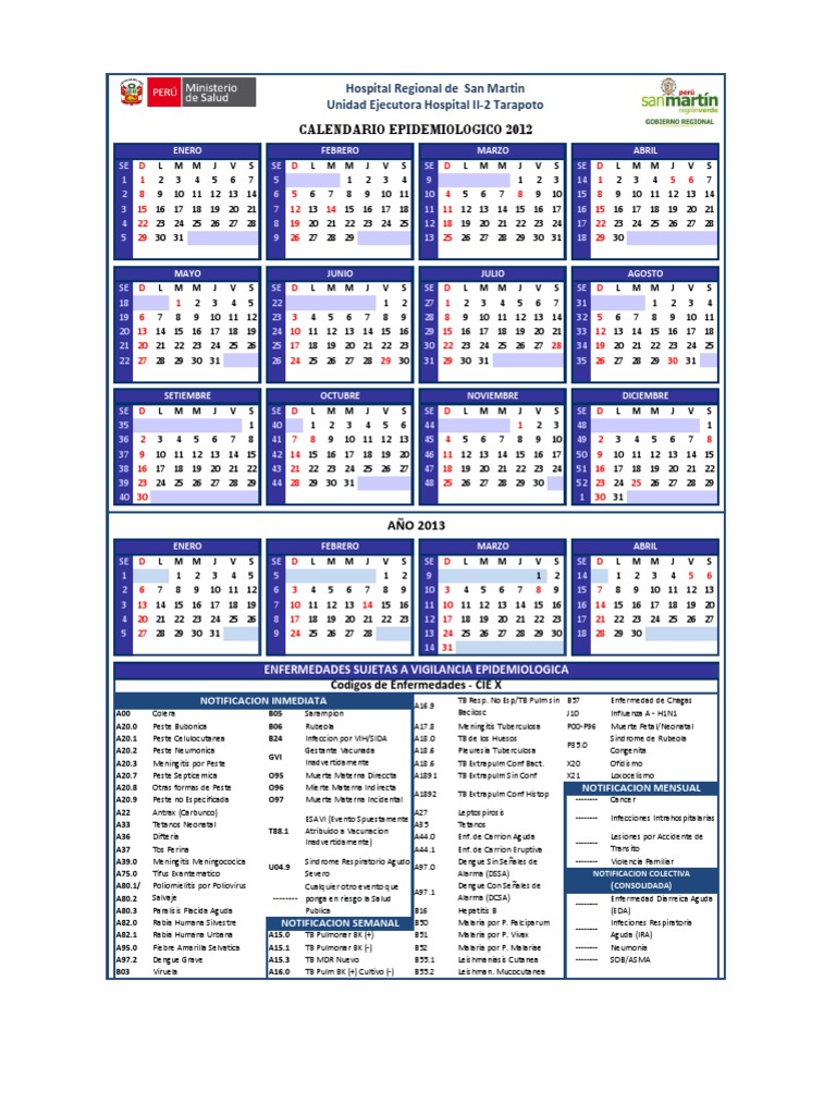 Calendario Epidemiologico 2012-2013 | PDF | Enfermedades animales ...