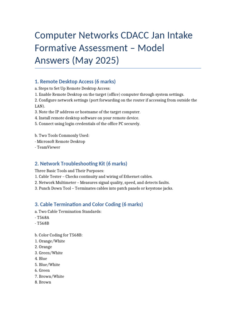 Networking Assessment Model Answers May2025 | PDF | Computer Network ...
