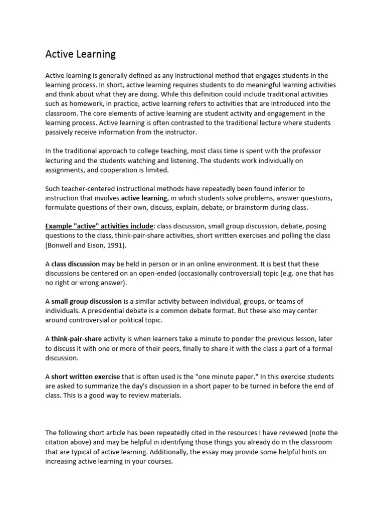 Outcomeassess Active Learning | PDF | Learning | Lecture