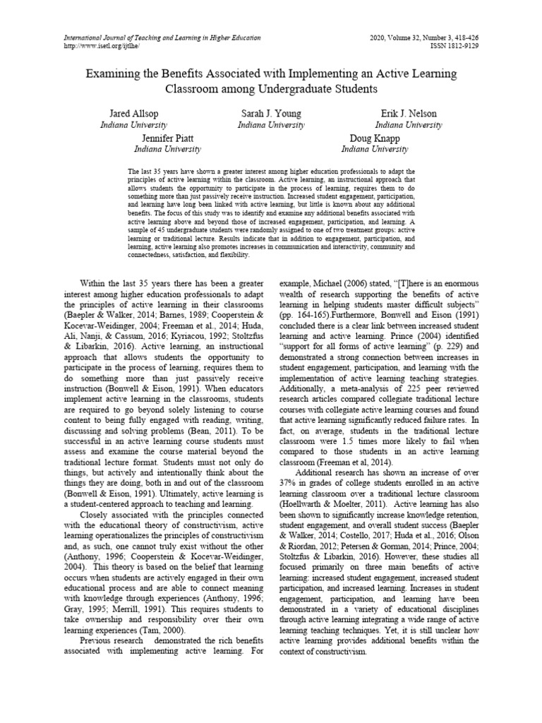 Active Learning Benefits | PDF | Constructivism (Philosophy Of Education) | Learning