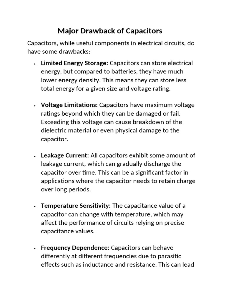 Major Drawback of Capacitors | PDF