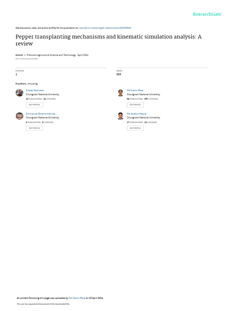 Pepper Transplanting Mechanisms and Kinematic Simulation Analysis: A Review | PDF | Simulation ...