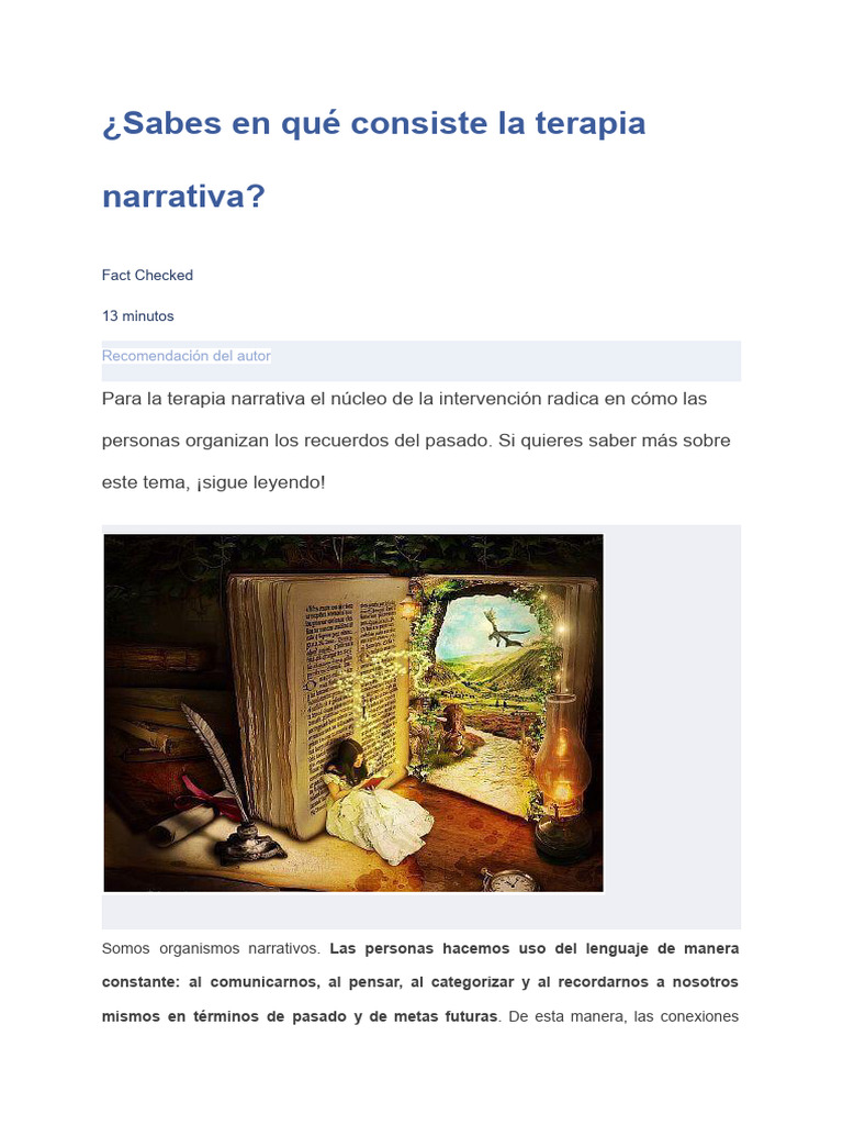 ¿Sabes en Qué Consiste La Terapia Narrativa | PDF | Narración | Ciencias del comportamiento