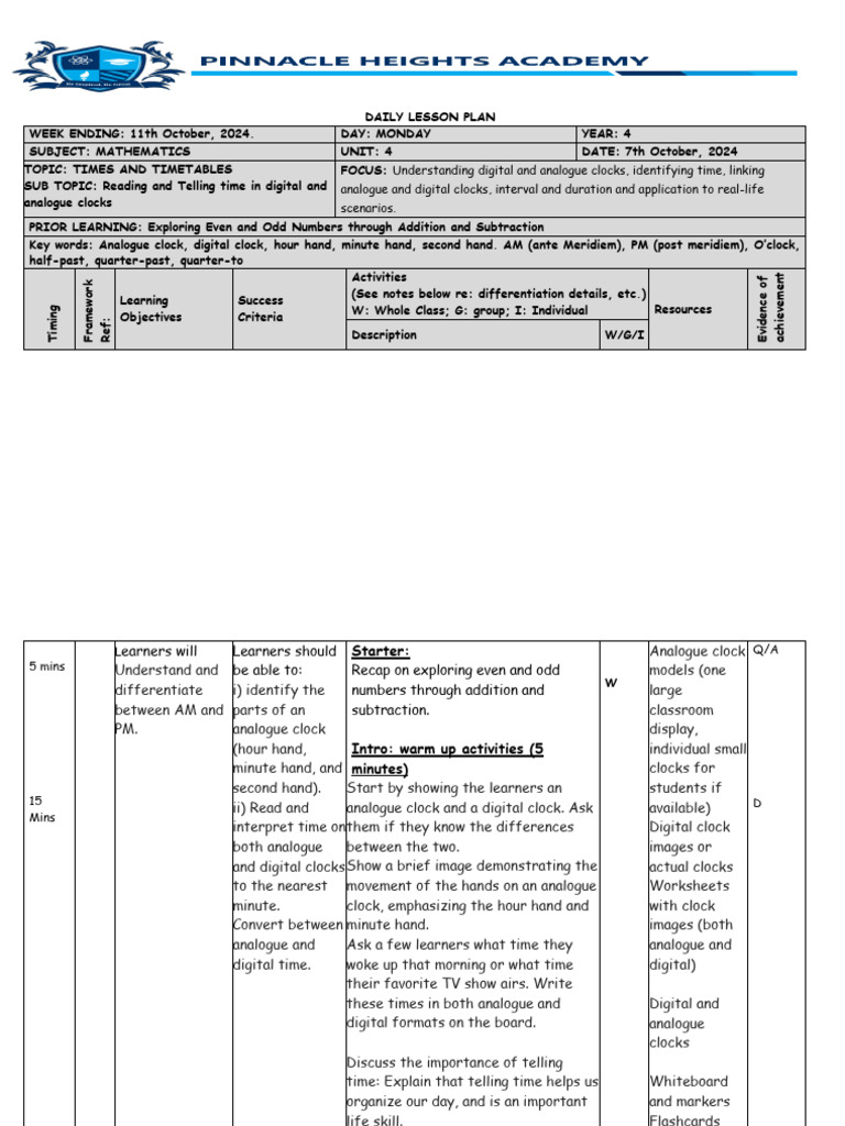 Mathematics Lesson Plan: Time & Regrouping | PDF | Lesson Plan ...