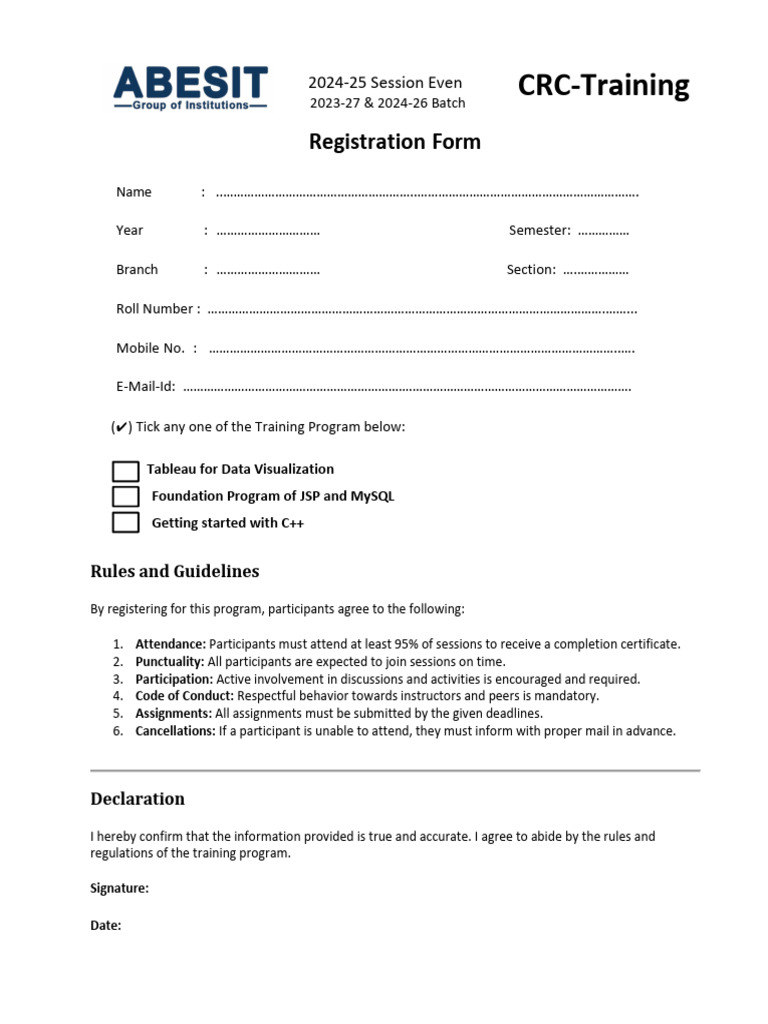 CRC Training Registration Form | PDF
