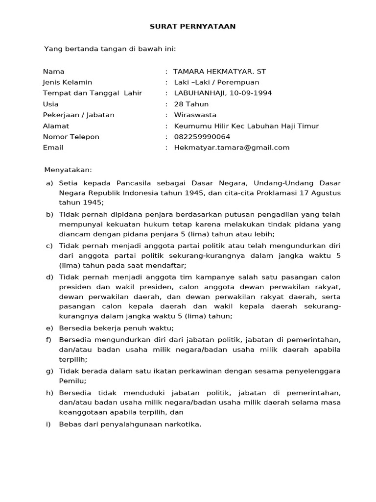 Lampiran v Format Surat Pernyataan | PDF
