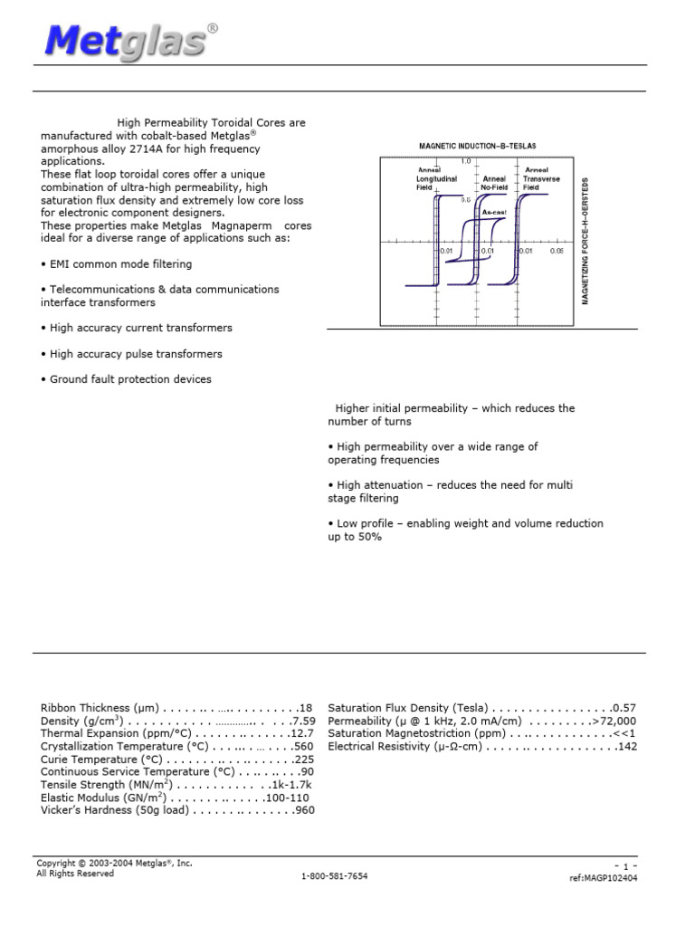 Metglas® Magnaperm® Core Overview | PDF | Transformer | Physical Sciences