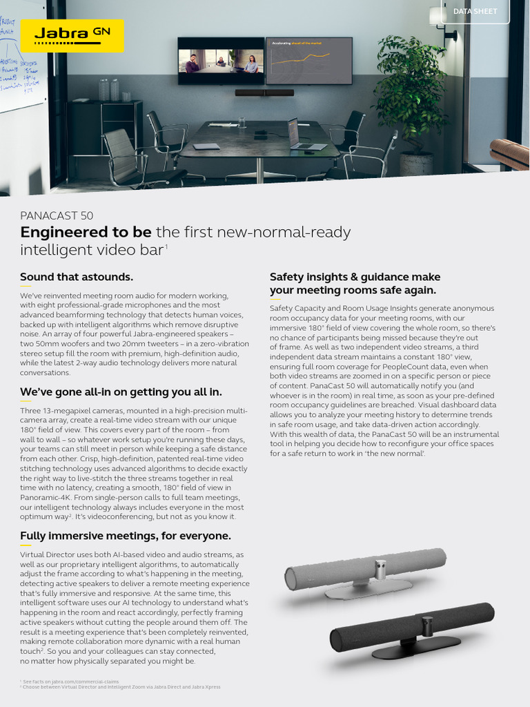 Jabra PanaCast 50 Data Sheet A4 260421 Web | PDF | Loudspeaker | Video