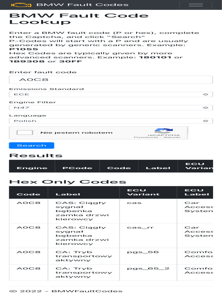 BMW Fault Code Lookup - BMWFaultCodes 2 | PDF