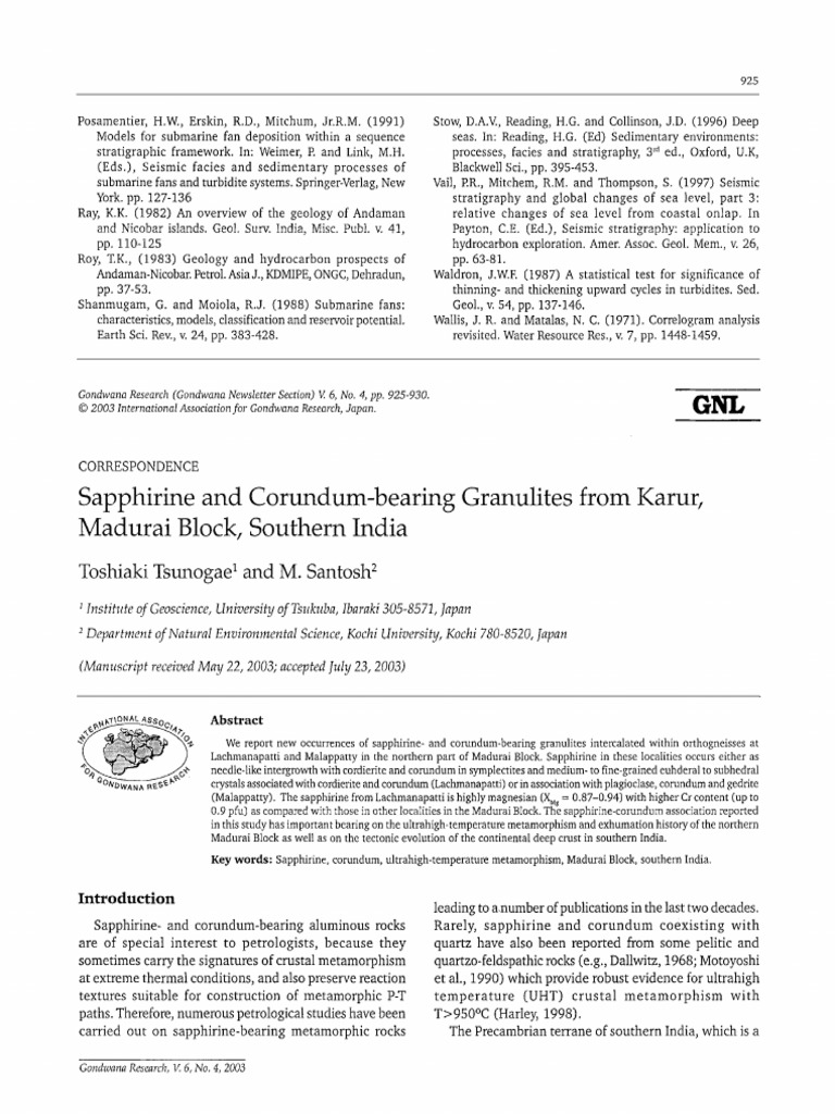 Sapphirine and Corundum-Bearing Granulites From Karur, Madurai Block ...