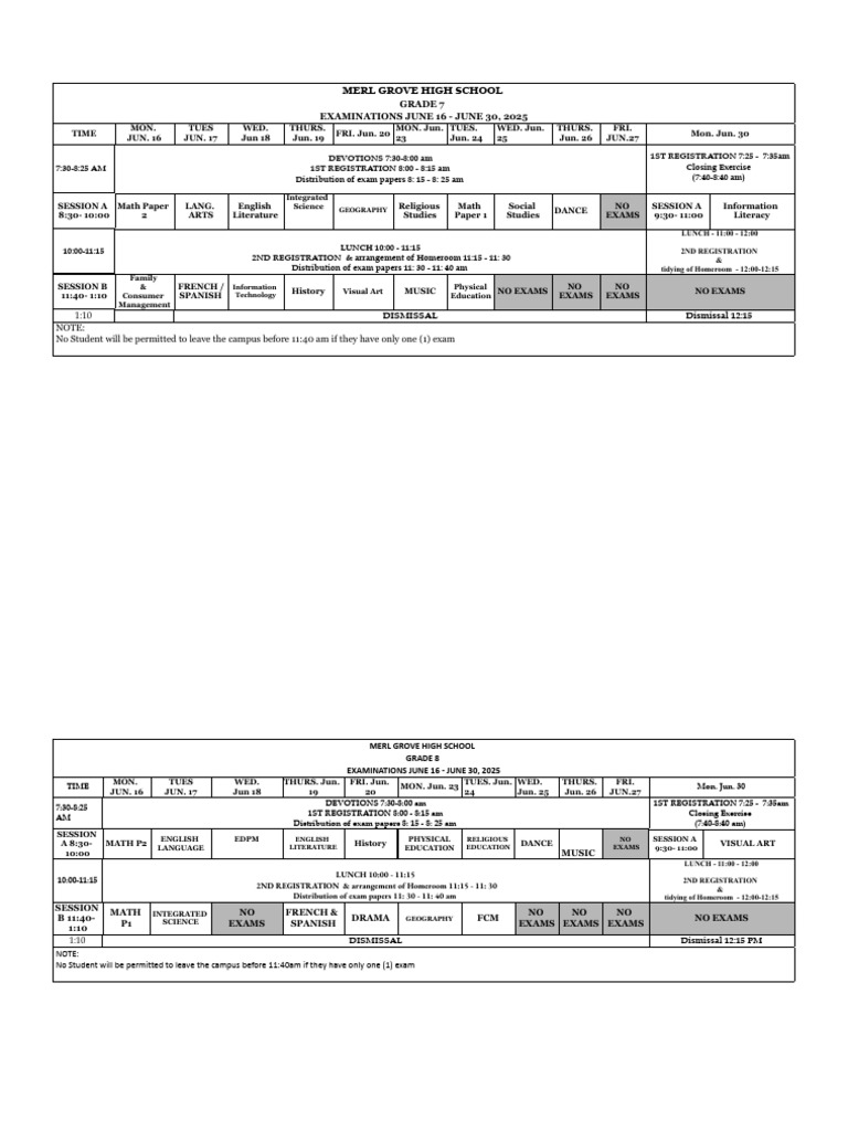 Final Draft Eoy Exam Timetable June 2025 | PDF | Educational Stages