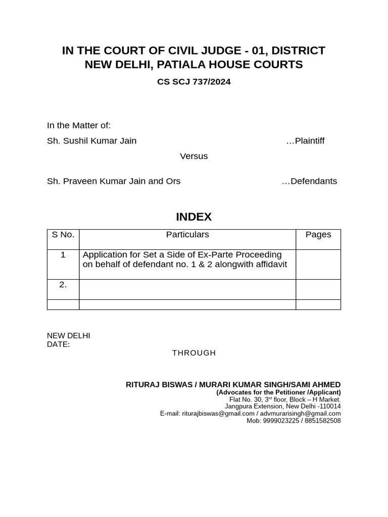 Appl For Set A Side Ex Parte Sushil Jain Vs Praveen Kumar Jain | PDF | Affidavit | Lawsuit