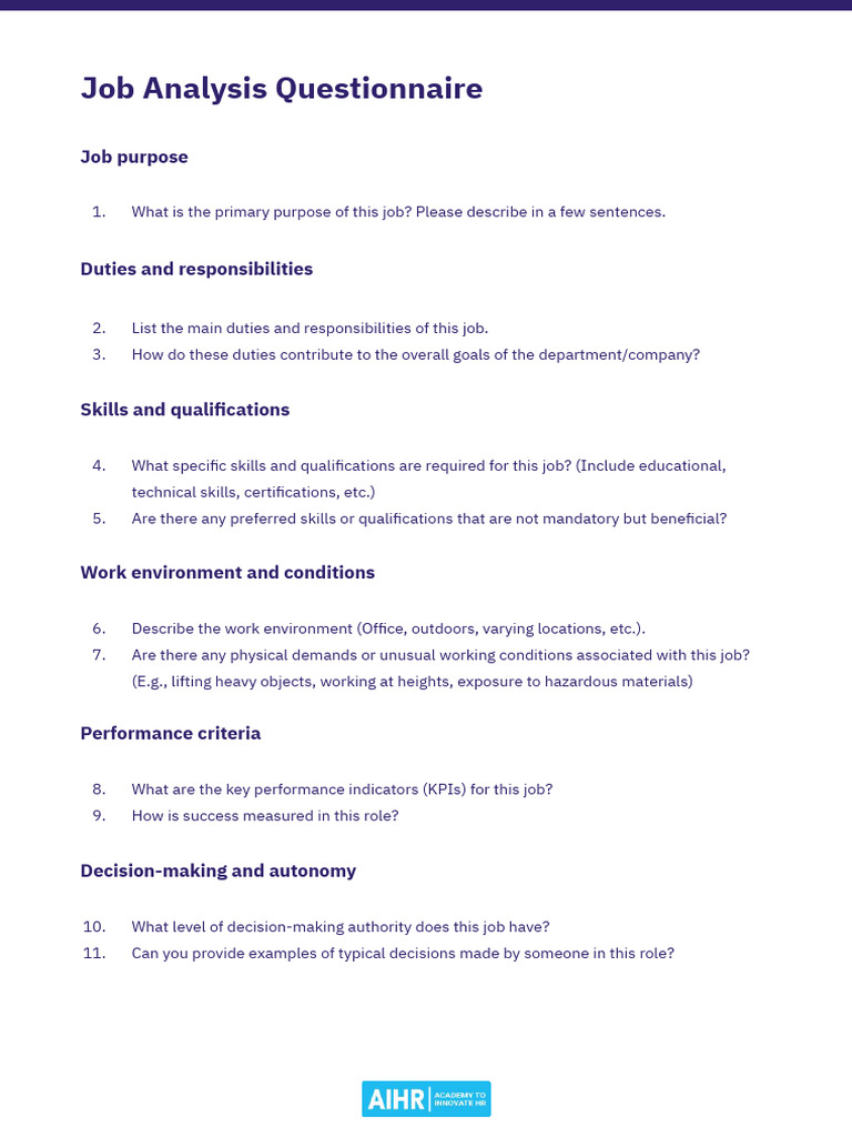 Job Analysis Questionnaire | PDF