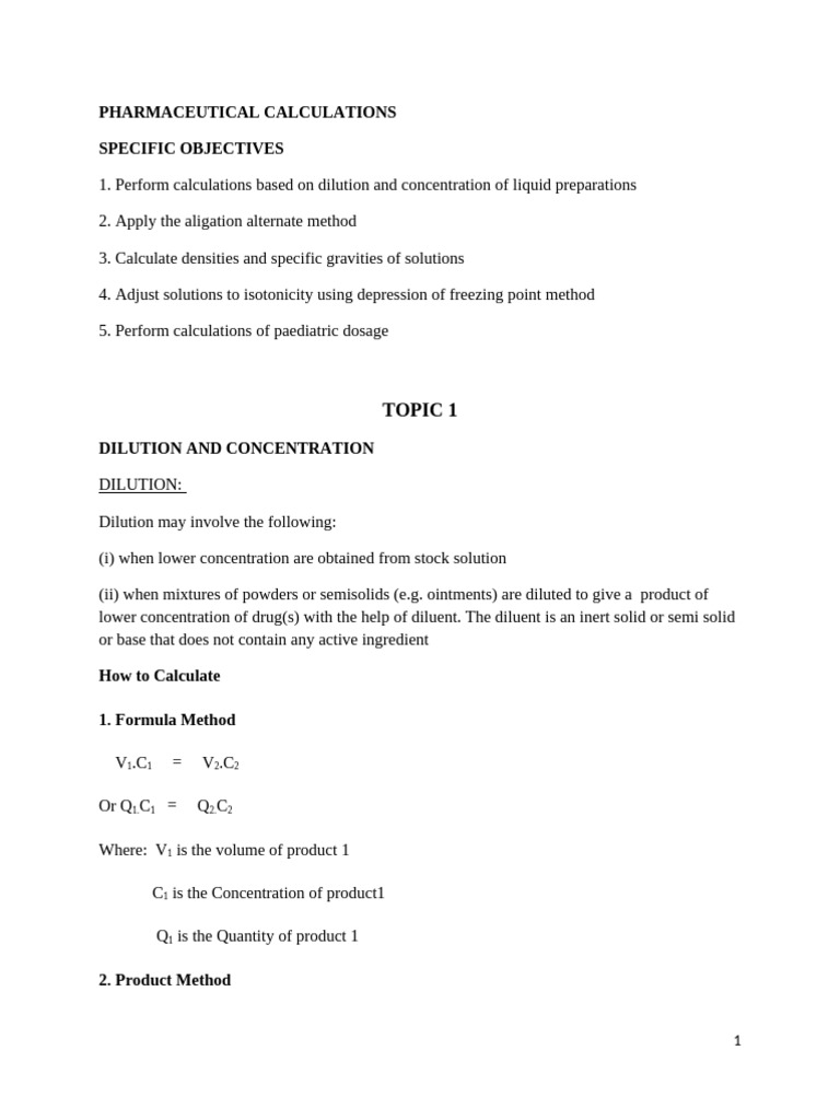 2a. Pharmaceutical Calculations | PDF | Mass Concentration (Chemistry ...