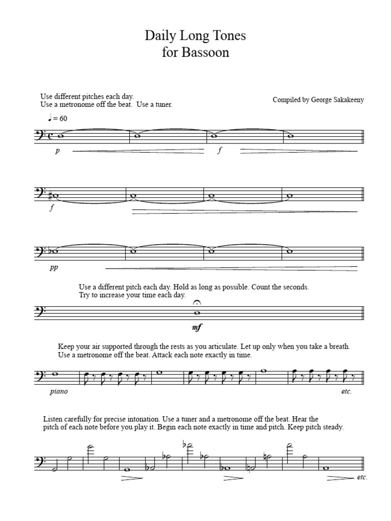 Daily Long Tones for Bassoon Practice | PDF | Musical Instruments ...