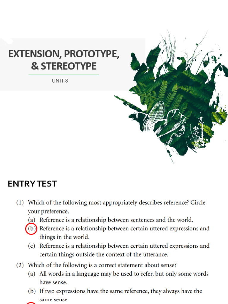 Extension, Prototype, - Stereotype | PDF | Predicate (Grammar) | Syntax