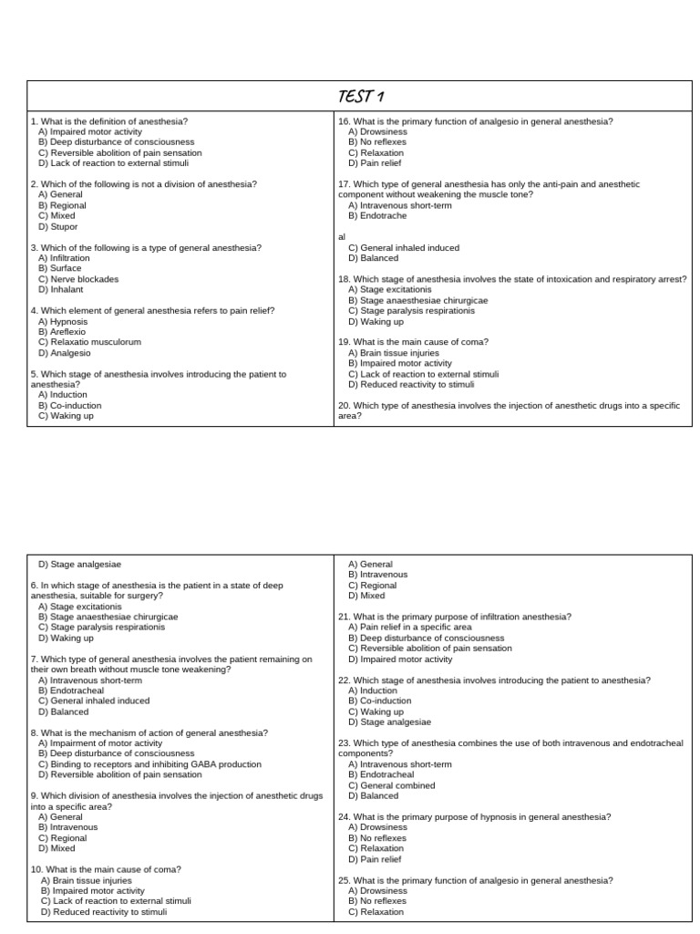 Anesthesiology Comprehension Check | PDF | Anesthesia | Symptoms And Signs