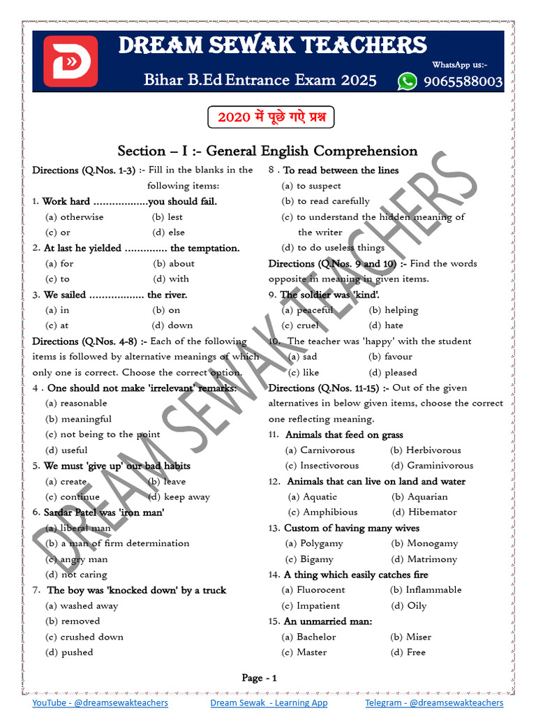 2020 Bihar Cet Pyq | PDF