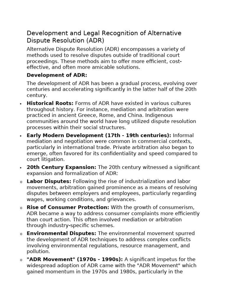 Development and Legal Recognition of Alternative Dispute Resolution ...