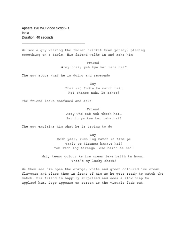 Apsara T20 WC Video Scripts | PDF
