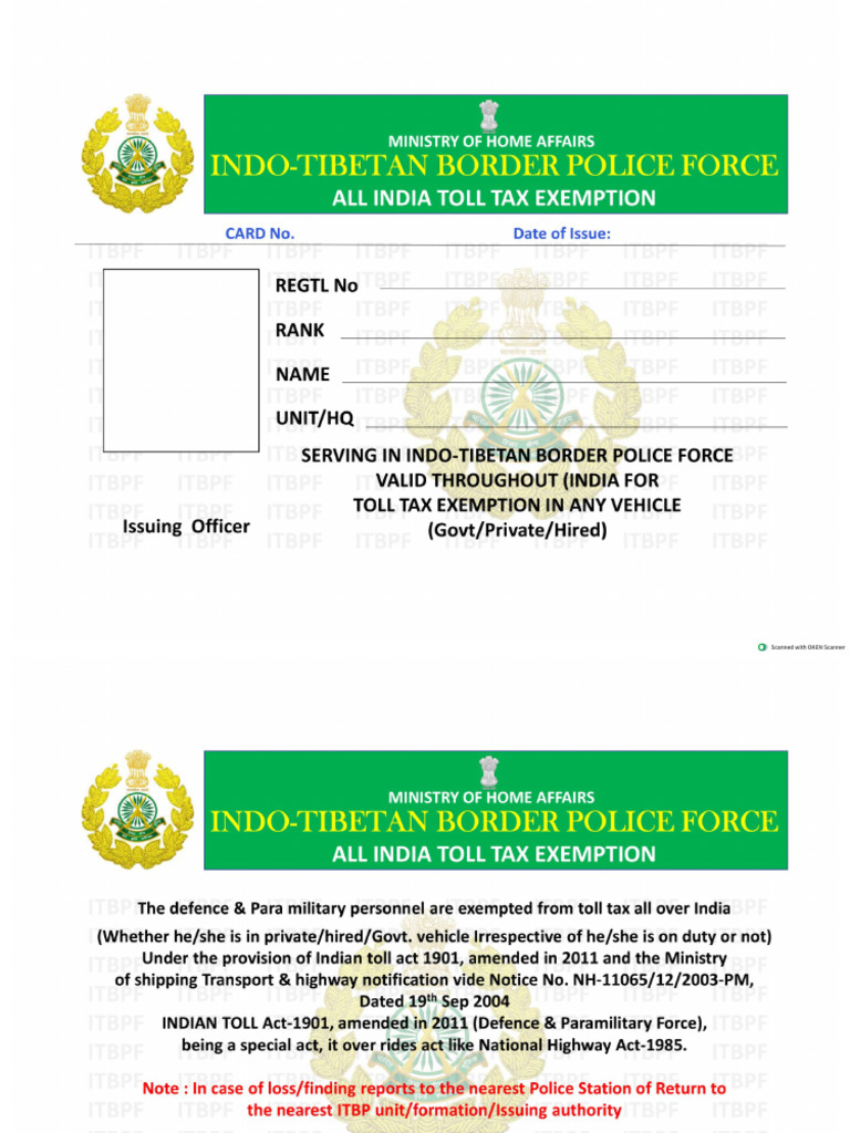 Toll Tax Exemption Card-1 | PDF
