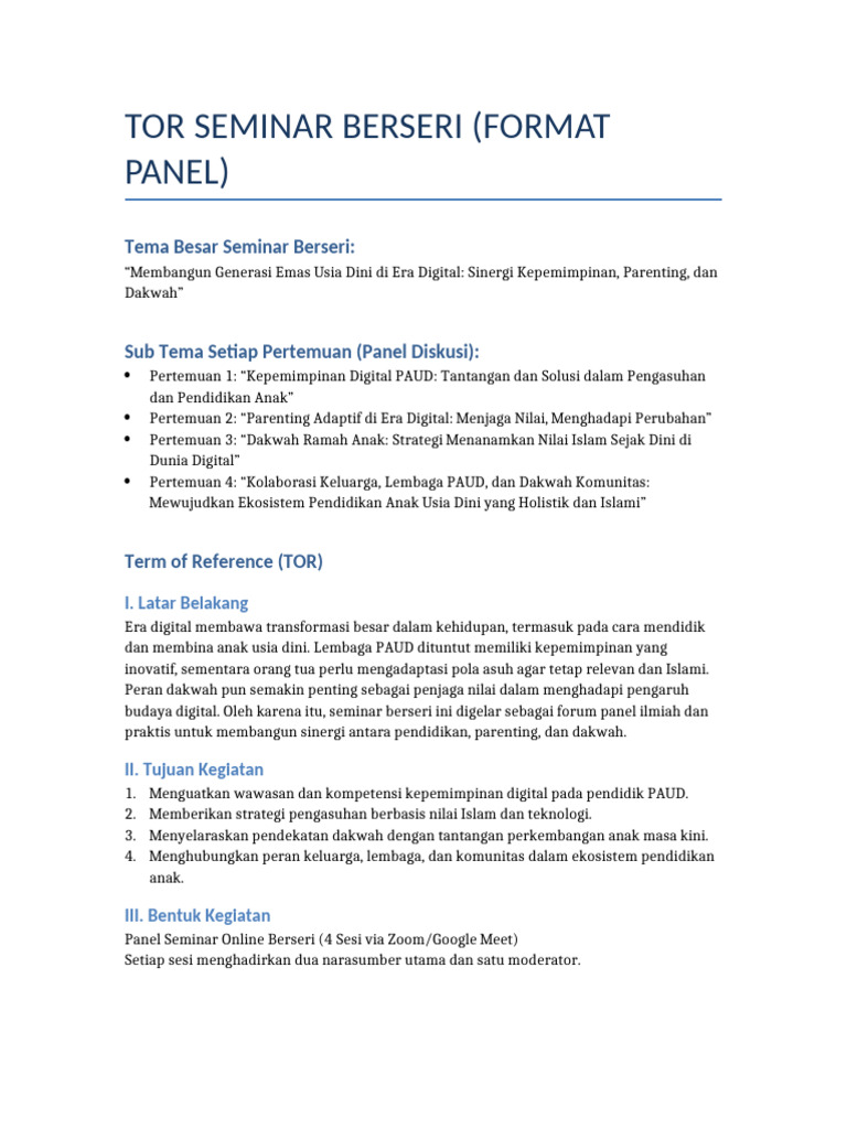 TOR Seminar Berseri Kepemimpinan Parenting Dakwah | PDF