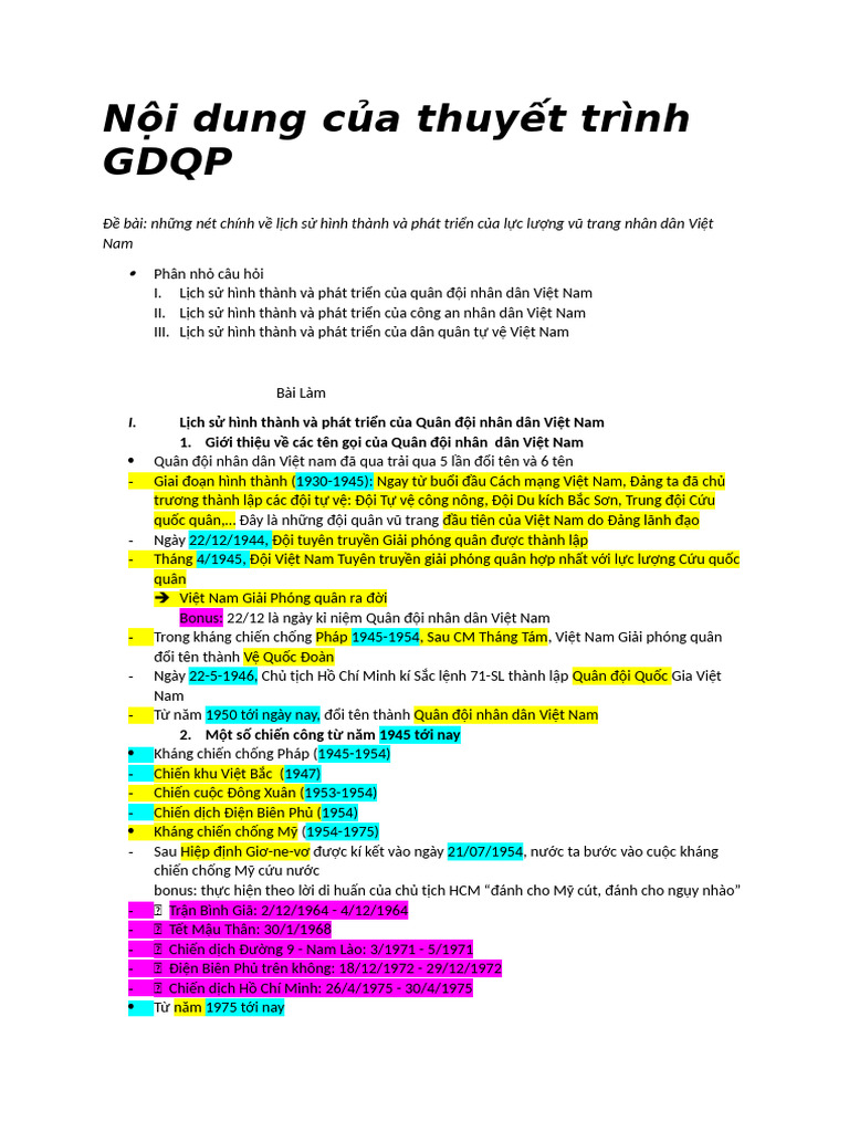 Nội Dung Thuyết Trình GDQP - ý Chính | PDF