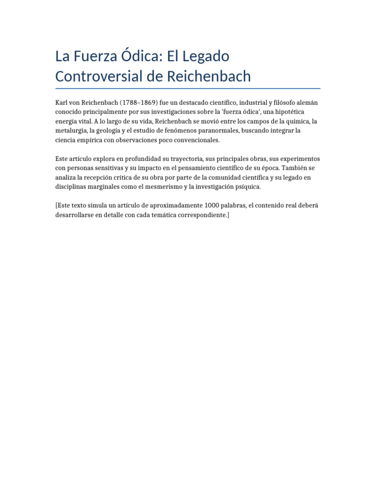 La Fuerza Ódica - El Legado Controversial de Reichenbach | PDF