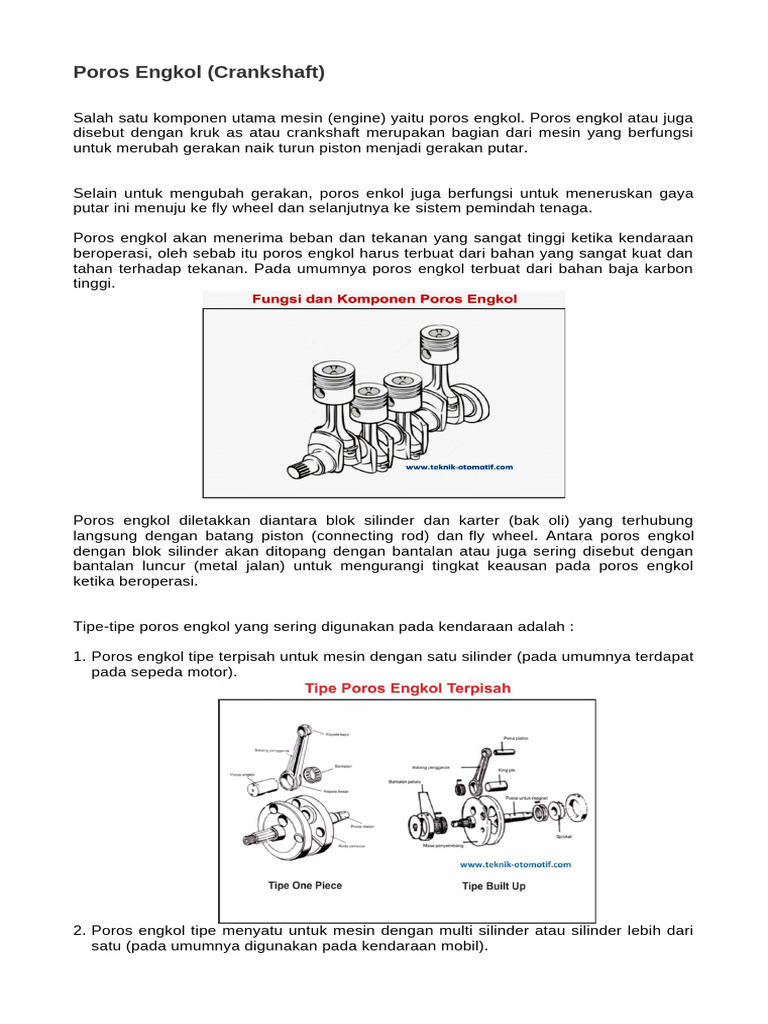 Fungsi dan Komponen Poros Engkol | PDF