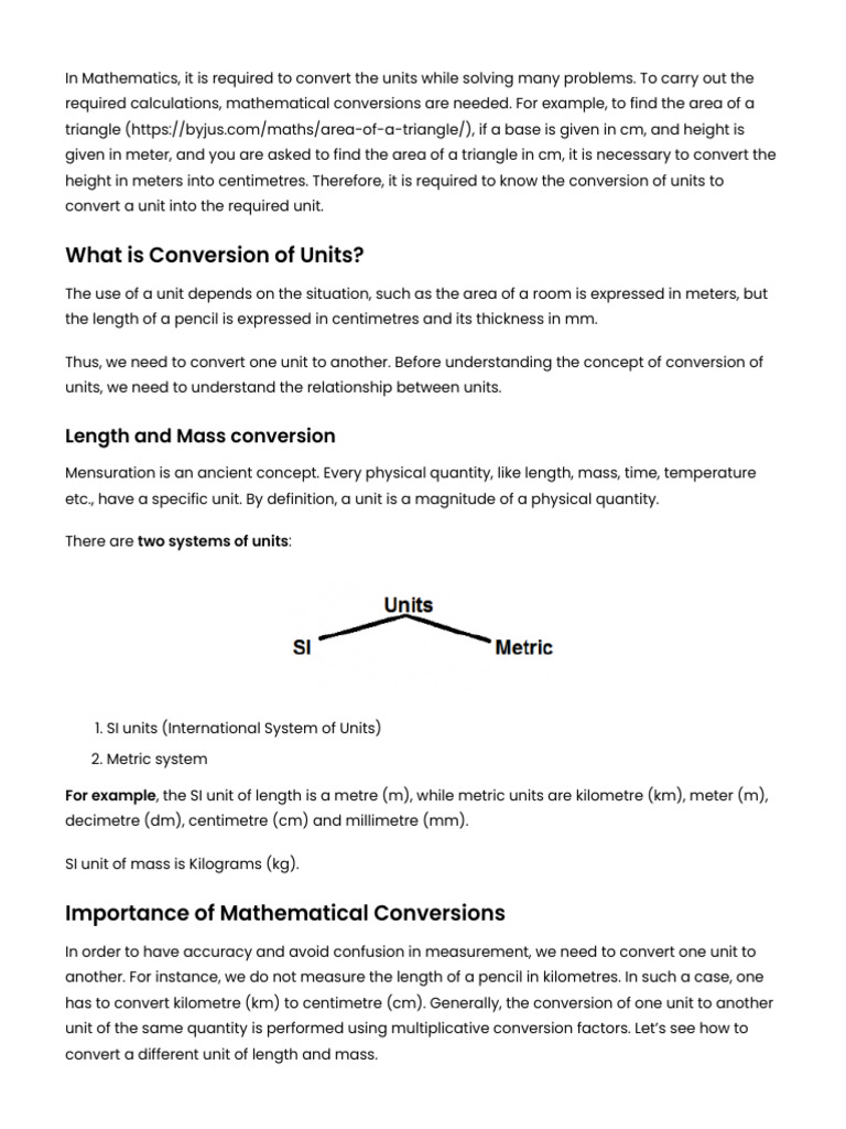 Unit Conversion for Class 6 Math | PDF | International System Of Units ...