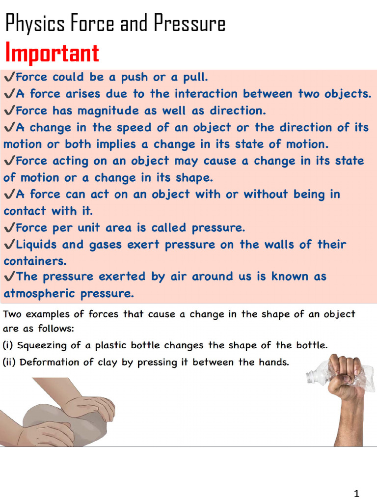 Physics Force and Pressure Notes | PDF