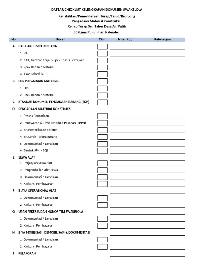 Daftar Checklist | PDF