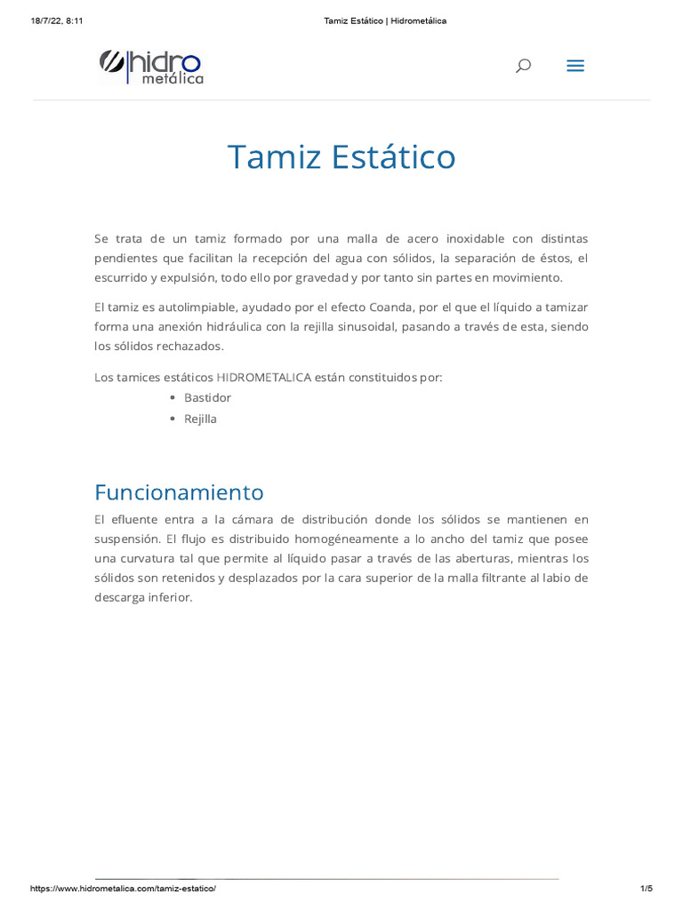 Tamiz Estático: Eficiencia y Diseño | PDF | Líquidos | Soldadura