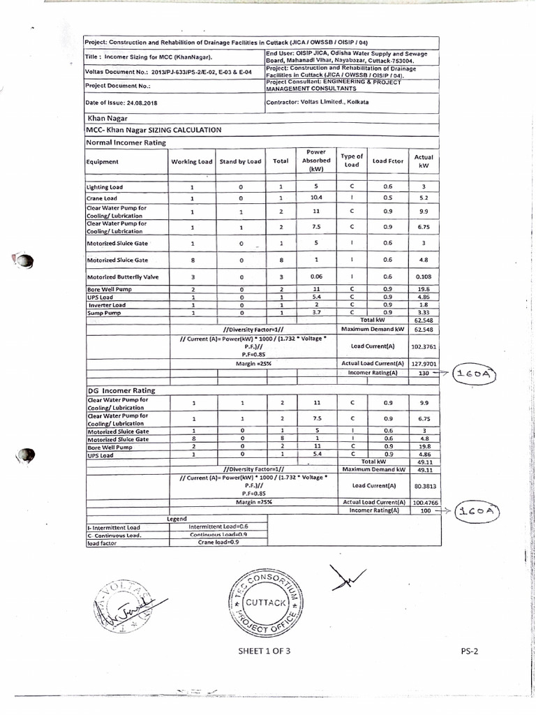 MCC Incomer Sizing for Cuttack Project | PDF | Electrical Engineering ...