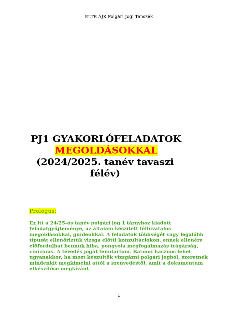 PJ1-gyakorlófeladatok 2024/25 tavaszi félév-Megoldásokkal | PDF