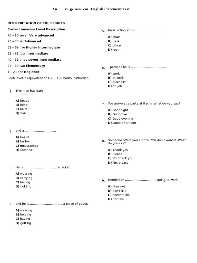 English Placement Test PDF 1 | PDF