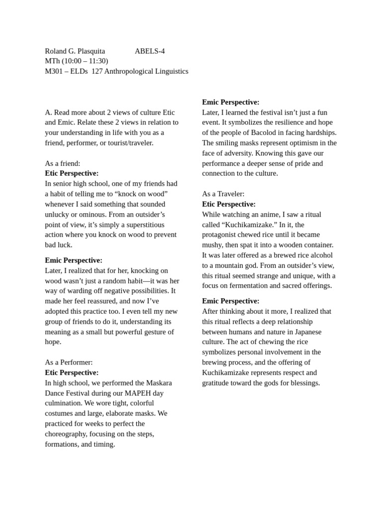 Understanding Etic and Emic Perspectives | PDF