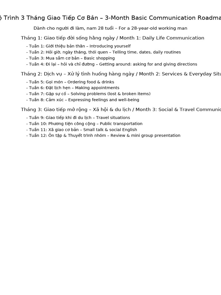 Lo Trinh 3 Thang Song Ngu Font OK | PDF