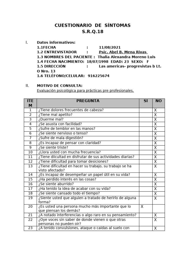 SRQ 18 | PDF | Enfermedades y trastornos