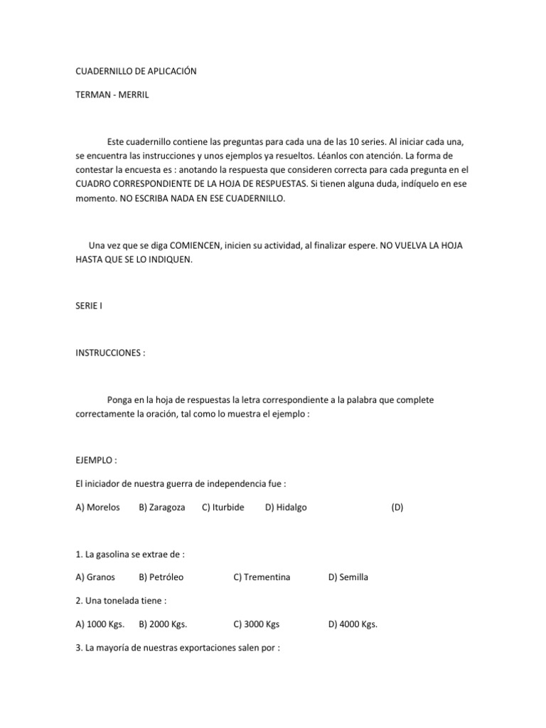 Prueba de Terman Merril Cuadernillo de Aplicacion | PDF