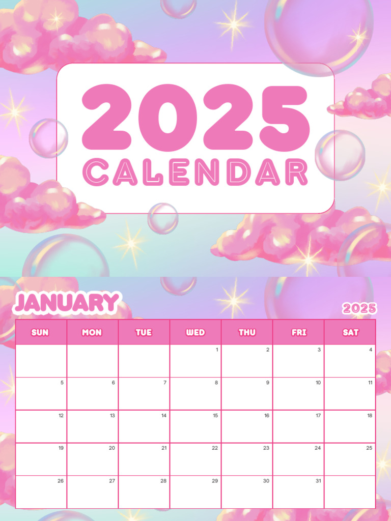 Pink Purple Pastel Cute Dreamy 2025 Wall Calendar - 20250510 - 135906 ...
