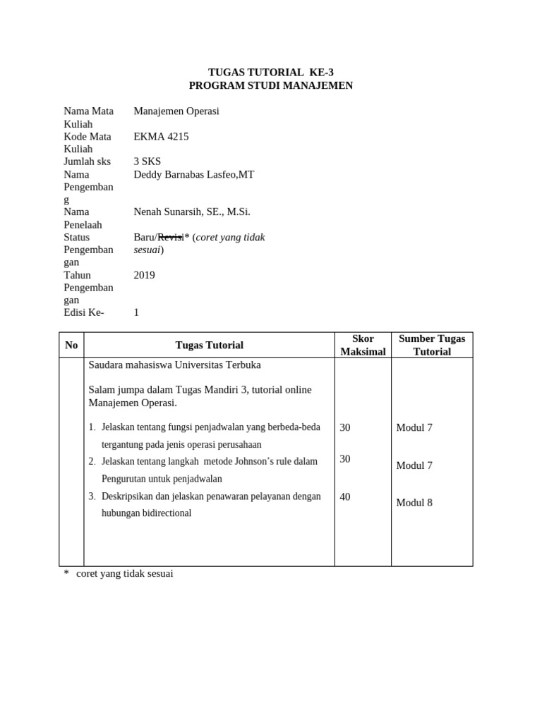 TUGAS 3 Manajemen Operasi | PDF