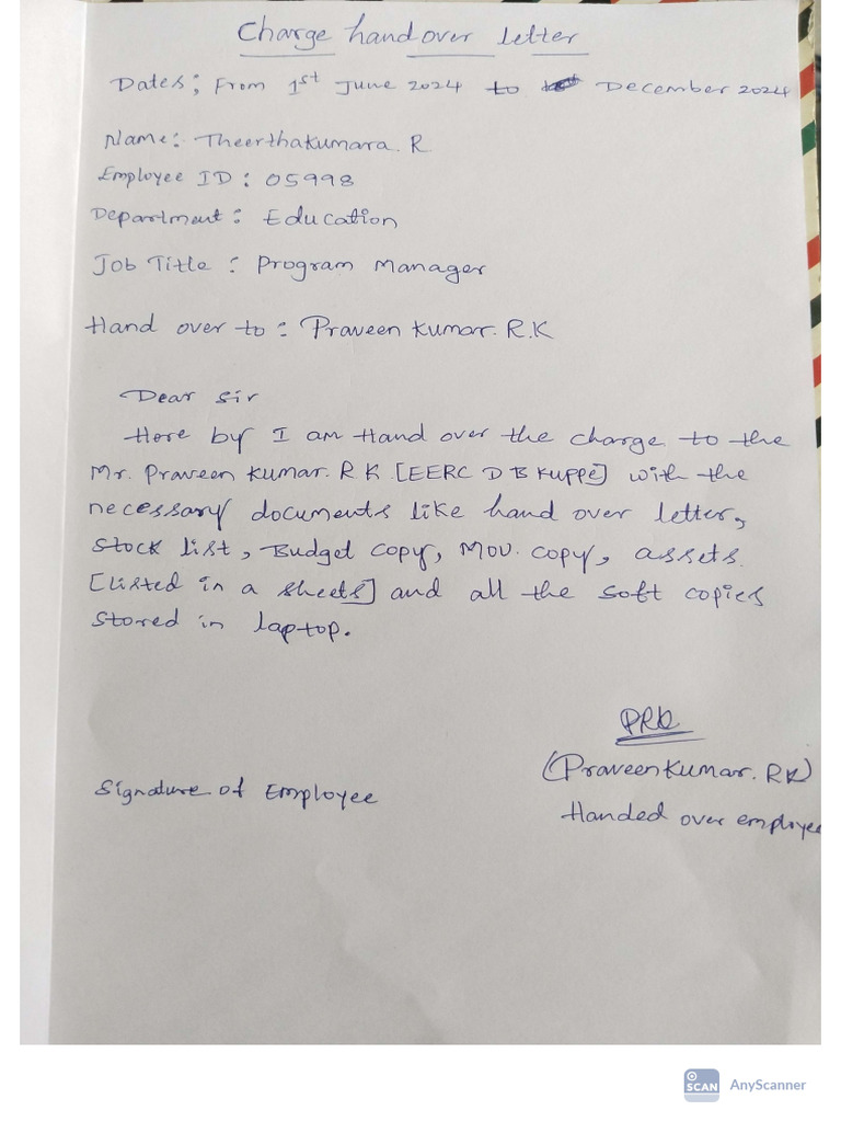 Charge Handover Letter | PDF